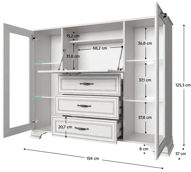 Komoda s barem, woodline krem, TIFFY 2W3S1B