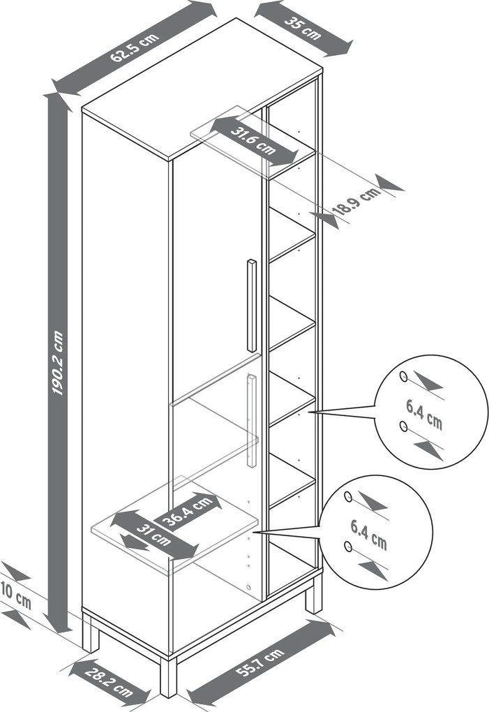 Tchibo - Vysoká koupelnová skříňka »Eklund« s boční přihrádkou - barva: bílá