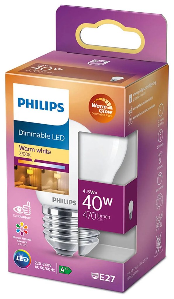 Philips LED Classic WarmGlow E27 P45 3,4W matná