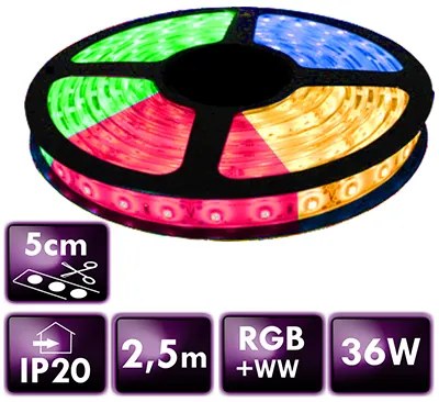 BERGE LED pásek - SMD 5050 - RGB+WW - 2,5 m - 60 LED/m - 14,4 W/m - IP20