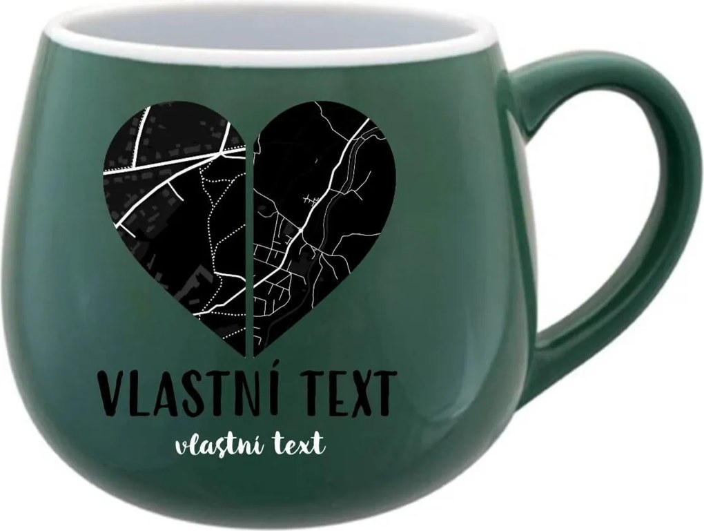 Personalizovaný keramický buclatý hrneček - Dvě místa, jedno srdce