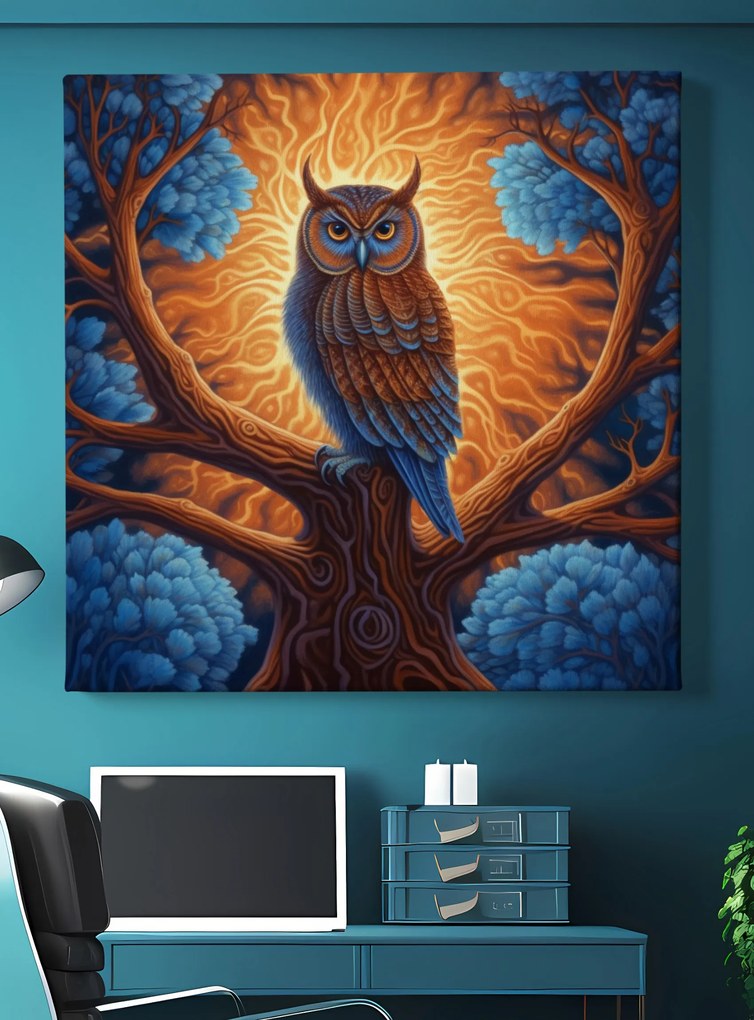 Obraz na plátně - Strom života s moudrou sovou FeelHappy.cz Velikost obrazu: 100 x 100 cm