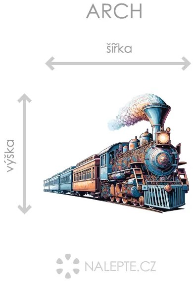 Parní vlak textilní přelepitelná samolepka na zeď arch 47 x 39 cm