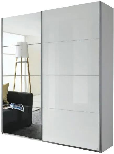 Sconto Šatní skříň QUADRA 226 bílá vysoký lesk/zrcadlo