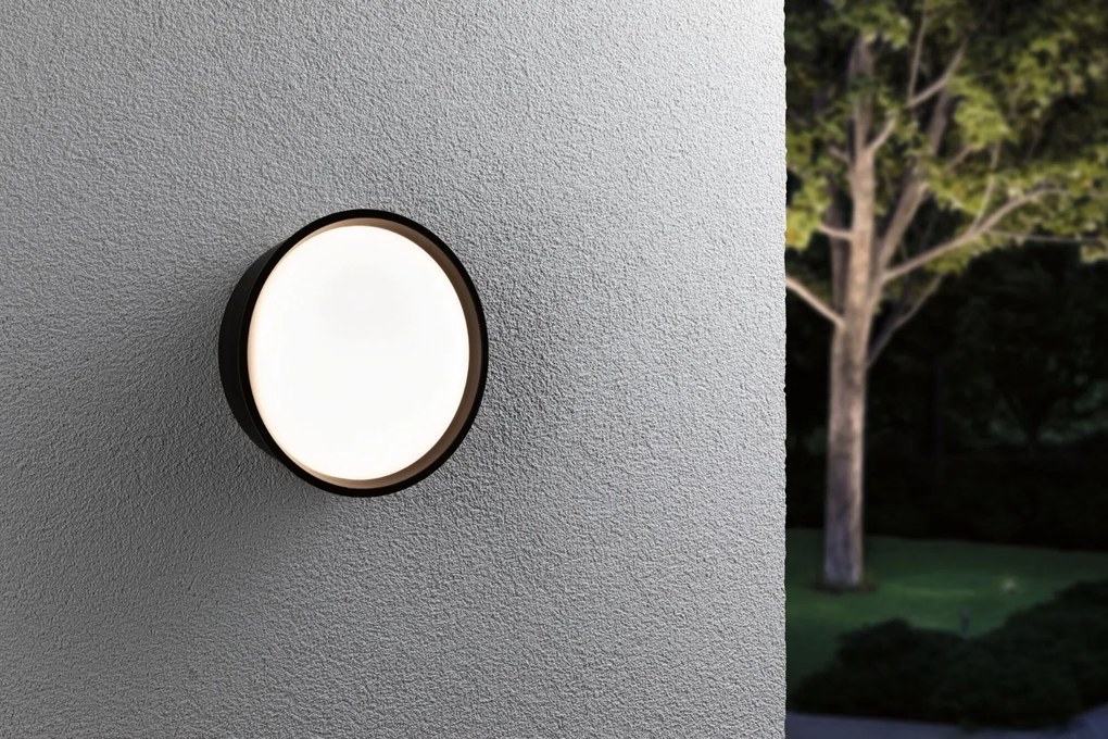 P 94696 LED venkovní nástěnné svítidlo Platomo IP44 kruhové 180mm 3000K 14,5W 230V černá umělá hmota - PAULMANN