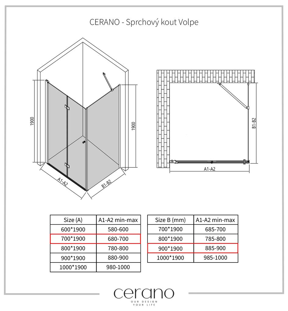 CERANO - Sprchový kout Volpe L/P - černá matná, transparentní sklo - 70x90 cm - skládací
