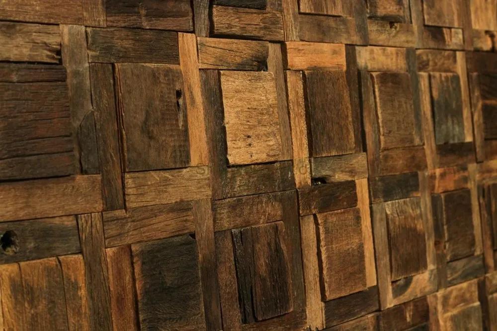 Dřevěná lodní mozaika - obkladový panel 300 x 300 x 10 - 12 mm (0,09 m²)