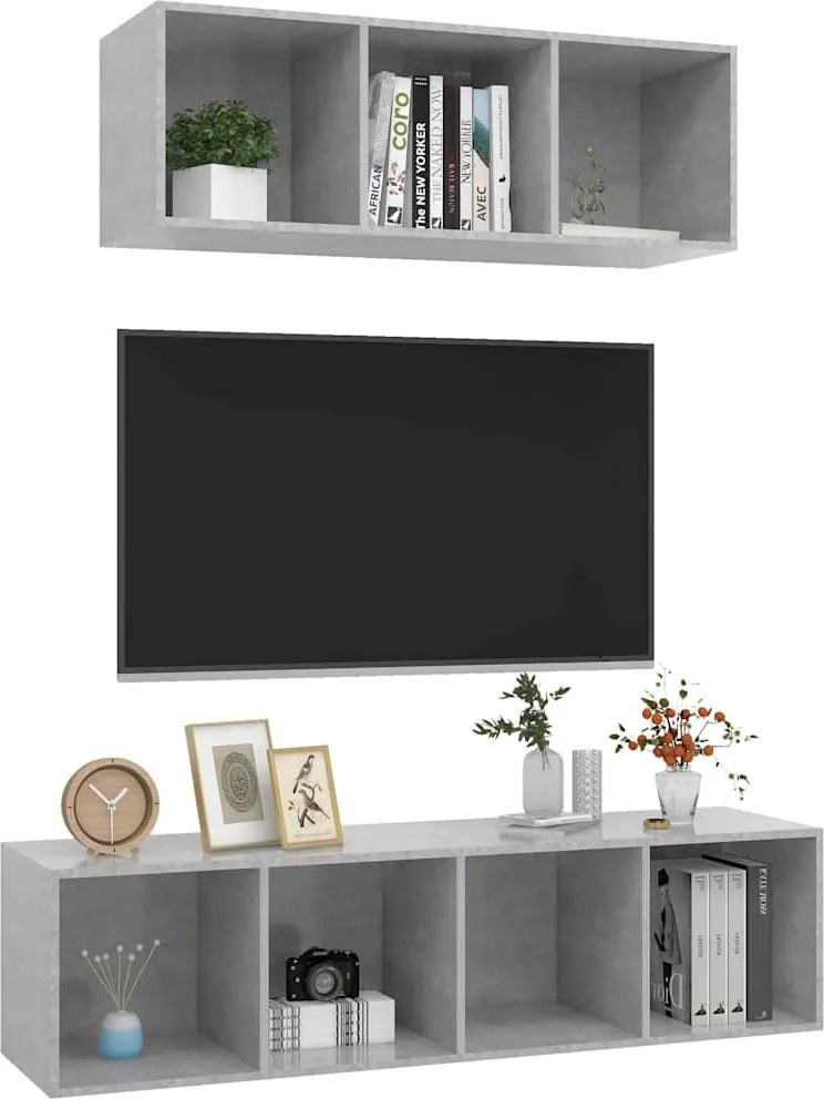 2dílný set TV skříněk betonově šedý dřevotříska 3079794
