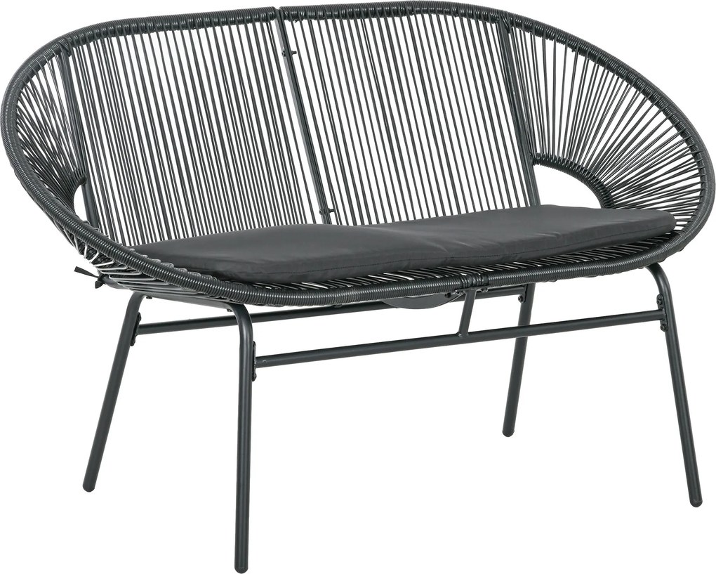 Outsunny 2-místná zahradní židle Acapulco s opěrkami, polstrováním a ocelovým rámem, nosnost 260 kg, pro balkon, terasu, patio, 132x72x83 cm, černá