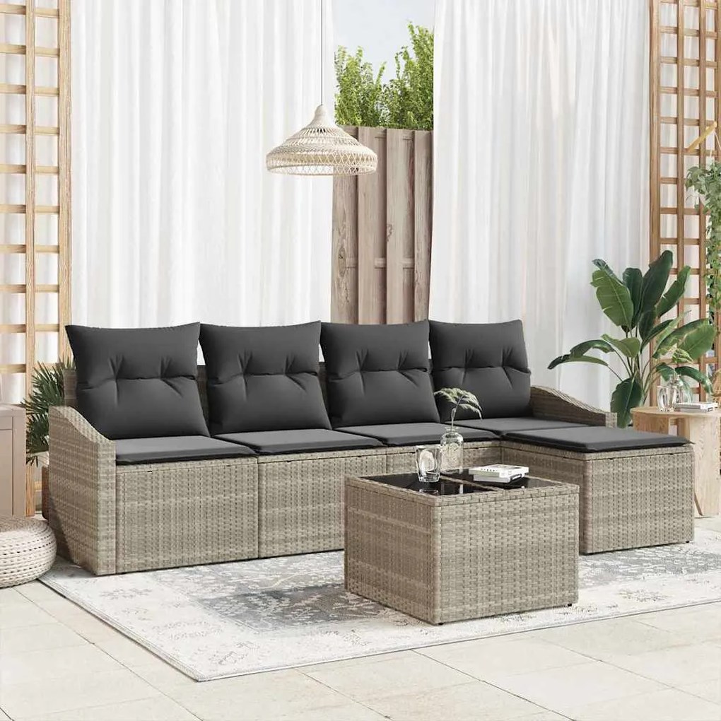 Set pohovek 6 ks Světle šedá polyratan 3346692