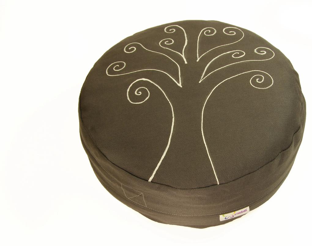 S radostí - vlastní výroba Meditační polštář strom života - šedý Velikost: ∅35 x v18 cm
