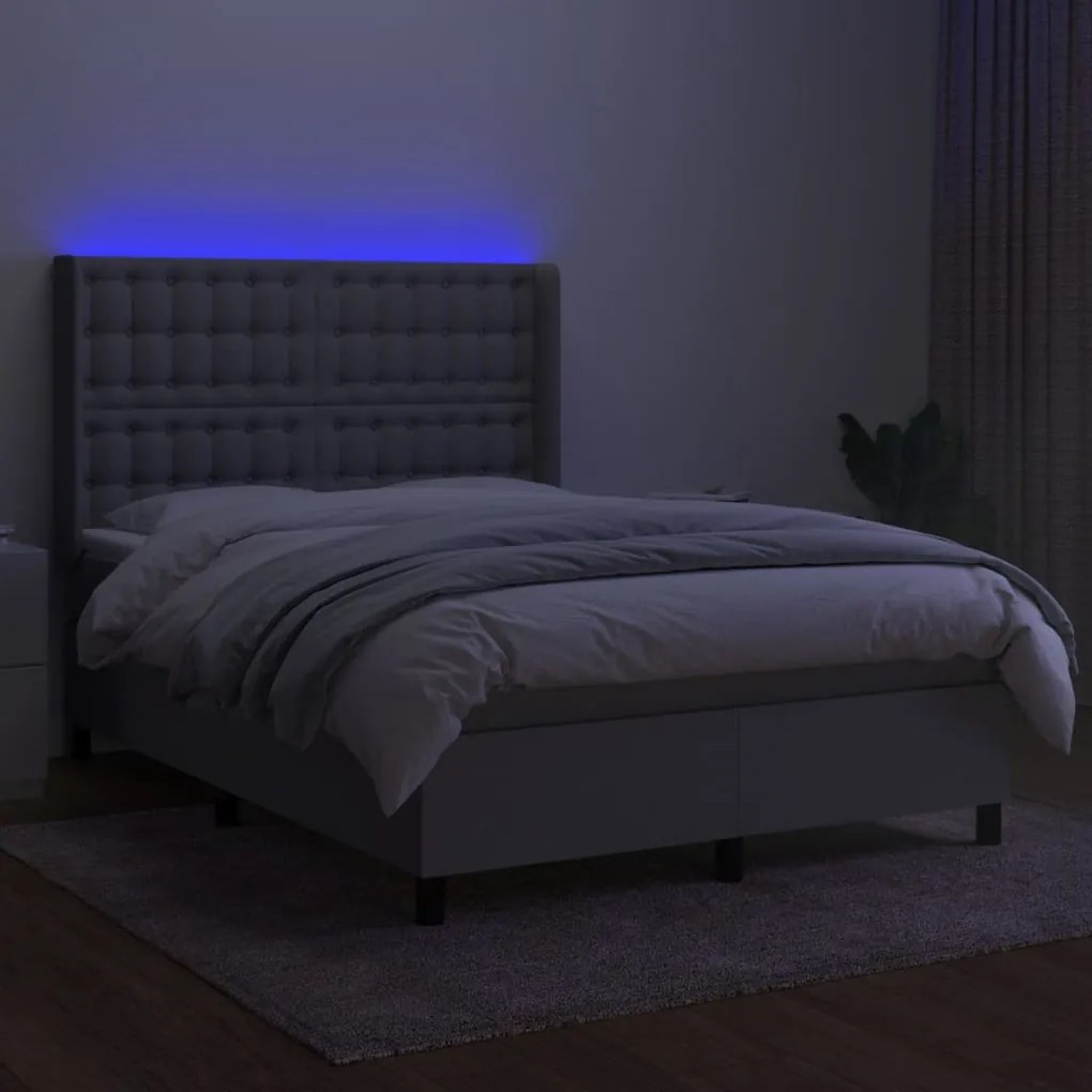 Box spring postel s matrací a LED světle šedá 140x200 cm textil 3138637