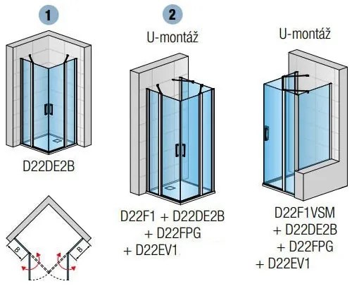 Ronal (Sanswiss) Ronal, DIVERA rohový vstup dvoudílný s křídlovými dveřmi D22DE2B (nerovnostranné provedení) Sklo: 88 bílé linky, Rozměr: 900x1000