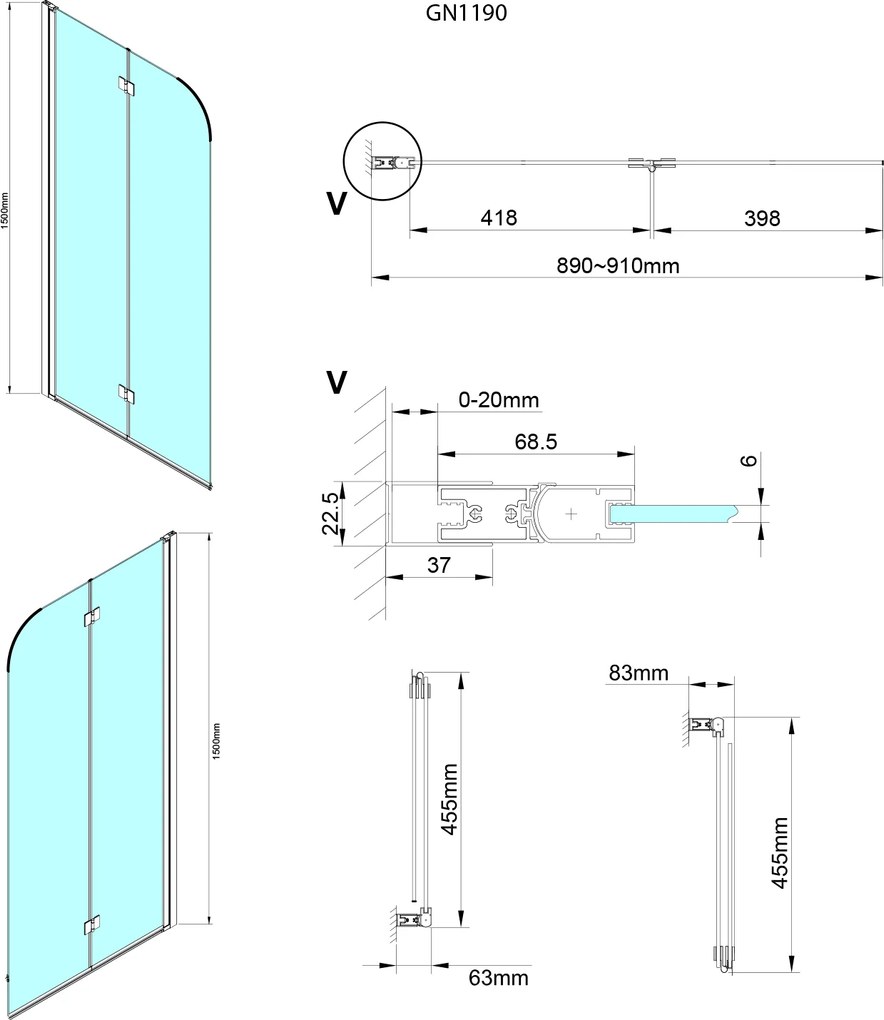 Gelco Gelco, LORO vanová zástěna skládací 900mm, čiré sklo, GN1190