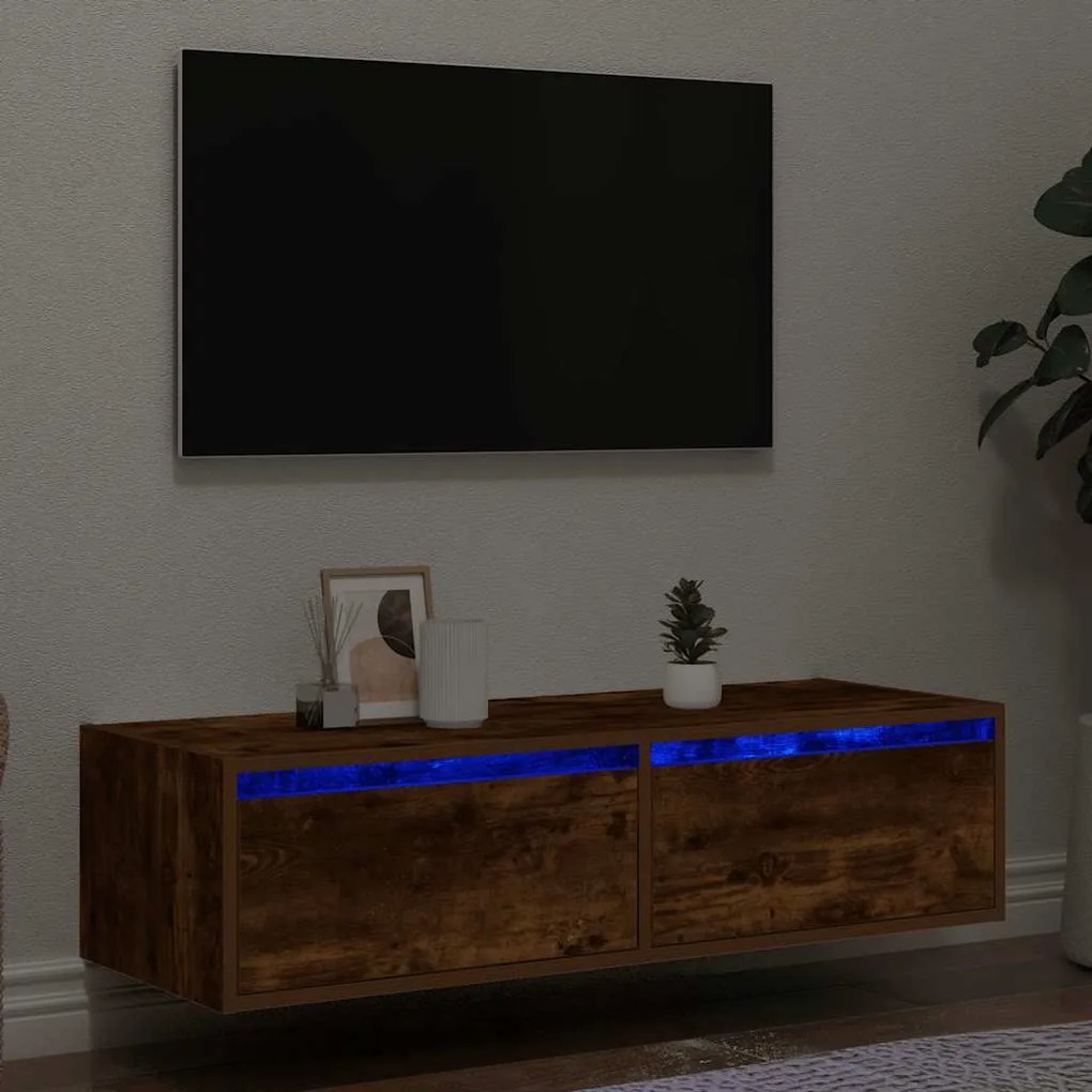 TV skříňka s LED osvětlením kouřový dub 100X35,5x25 cm