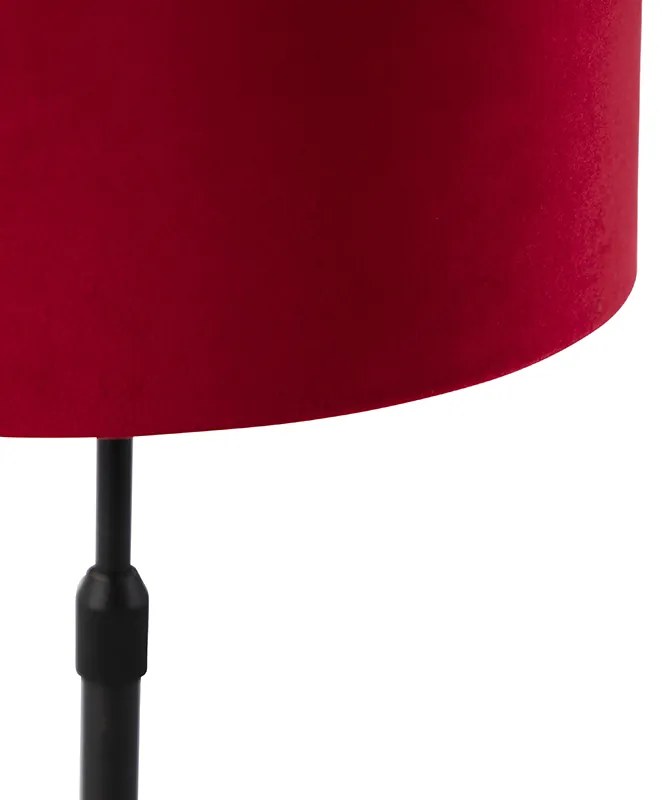 Stolní lampa černá s červeným sametovým stínítkem se zlatem 25 cm - Parte