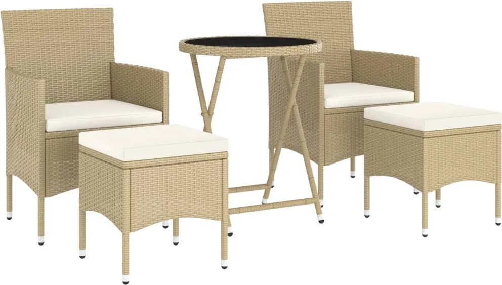 5dílný zahradní bistro set polyratan a tvrzené sklo béžový 3058390
