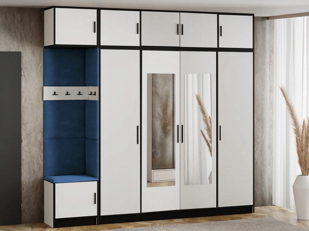Šatní skříň s nástavcem ROJ 15 bílý + modrý