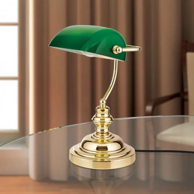 Orion LA4-587/1-Grun Stolní stylová lampa BANKIR mosaz + ZELENÉ sklo