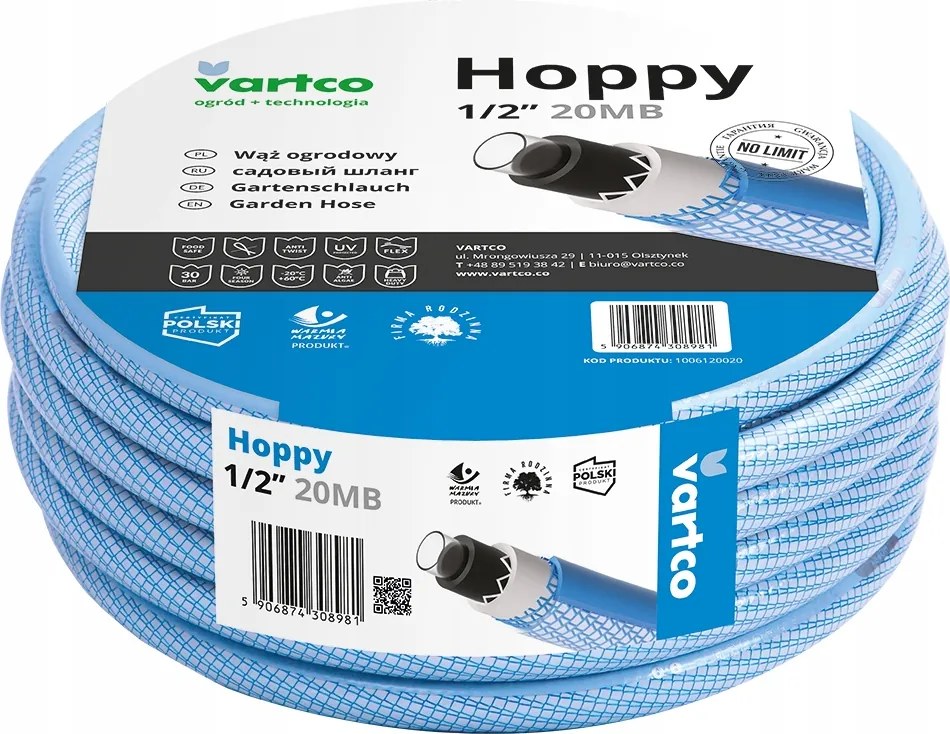 Nekroucená Zahradní Hadice Hoppy Tfs 3/4" 30 m Vartco 6 Vrstev 36BAR Polský