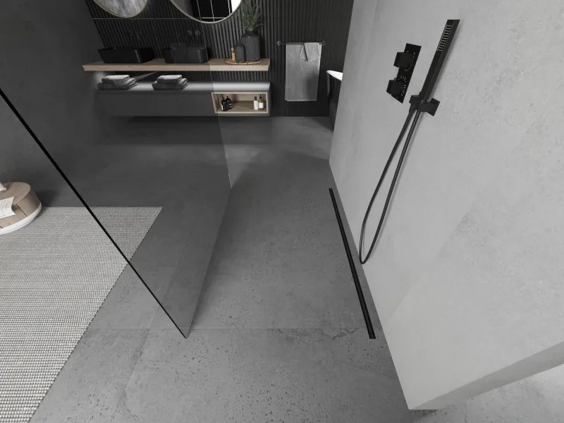 Mexen Kioto, sprchová zástěna Walk-In 145 x 200 cm, 8mm čiré sklo, černý profil, 800-145-002-70-00