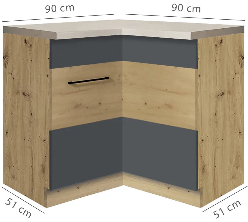 INFINITY s | dolní skříňka 16D rohová | 90x90 cm | artisan/šedá mat