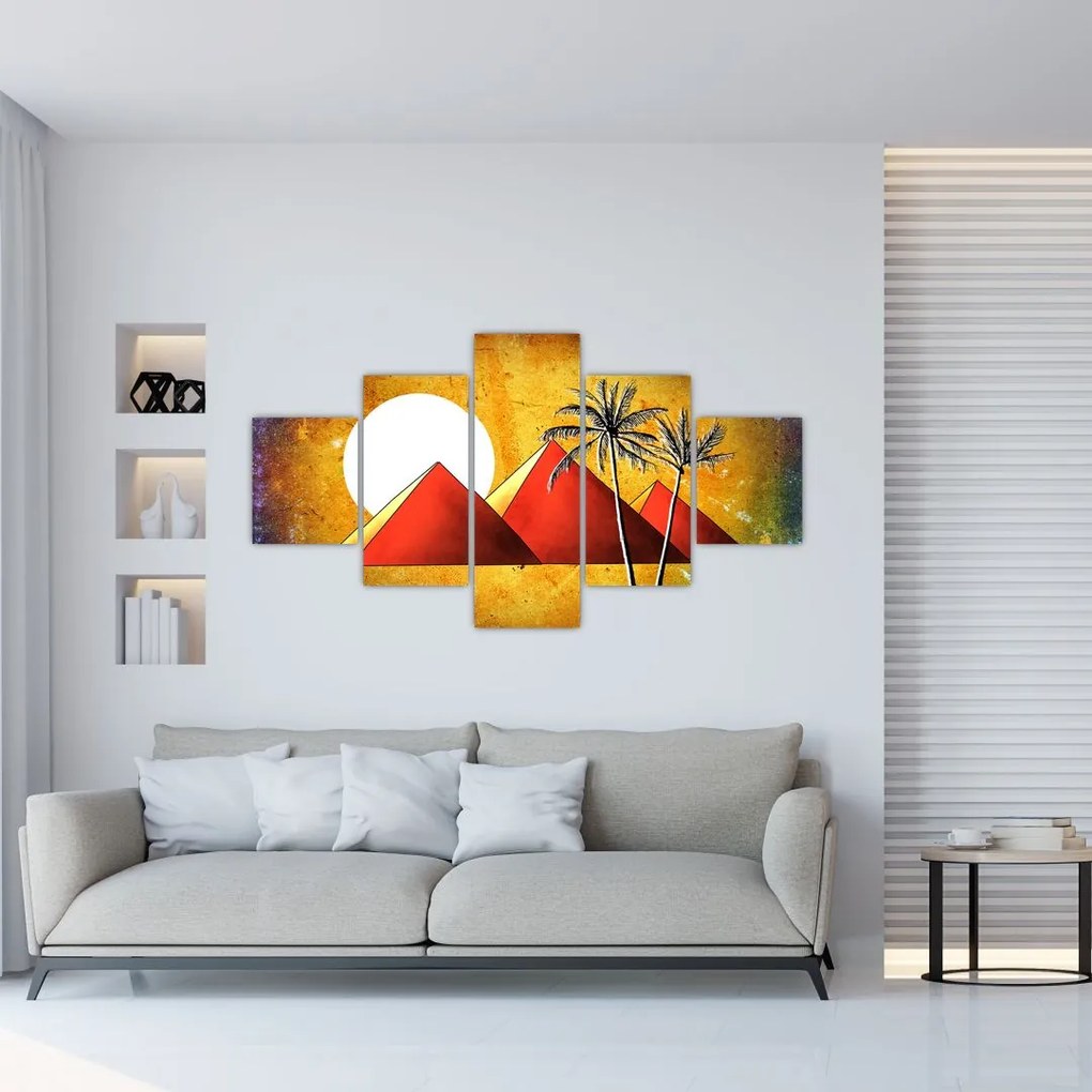 Obraz malovaných egyptských pyramid (125x70 cm)