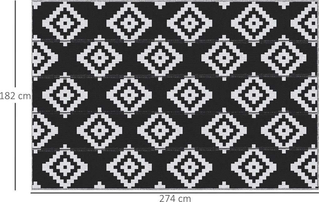 Outsunny Zahradní Grafický Styl Koberec - Oboustranný Koberec 2 Vzory - rozměry 2.74D x 1.82Š m - Vysoce hustý 310 g/m² PP Černobílý | Aosom