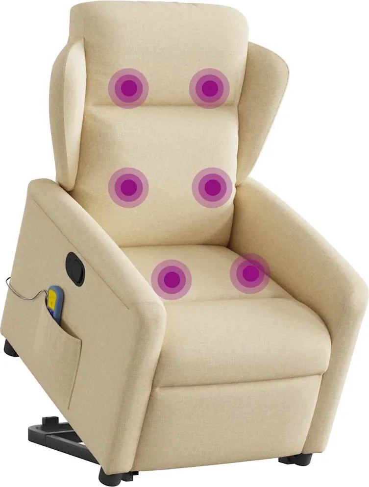 Zvedací masážní polohovací křeslo krémové textil 3303152