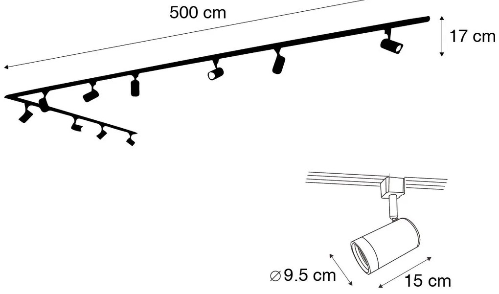 Chytrý kolejnicový systém černý 1-fázový 10-světlo vč. Wifi GU10 - Jeana