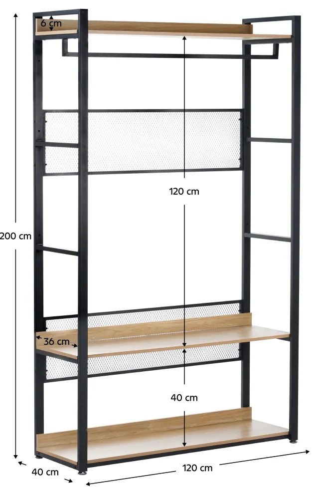 Kondela Regál s policemi, dub/černá, KILOS NEW TYP 2