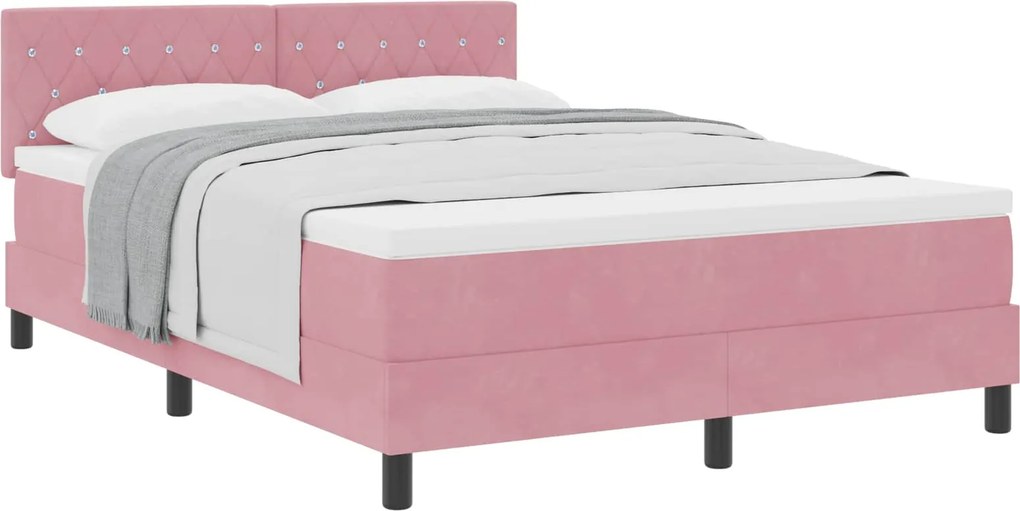 Postel s boxspringem s matrací s čelo Růžová 160 x 200 cm samet 3339121