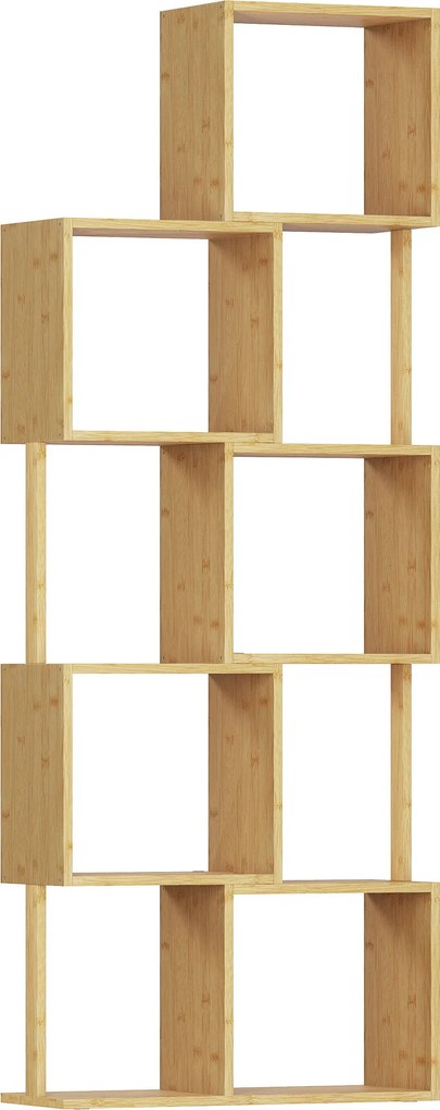 HOMCOM moderní asymetrický 5patrový regál z bambusu, 62,5 x 23 x 165 cm, barva dřeva přírodní
