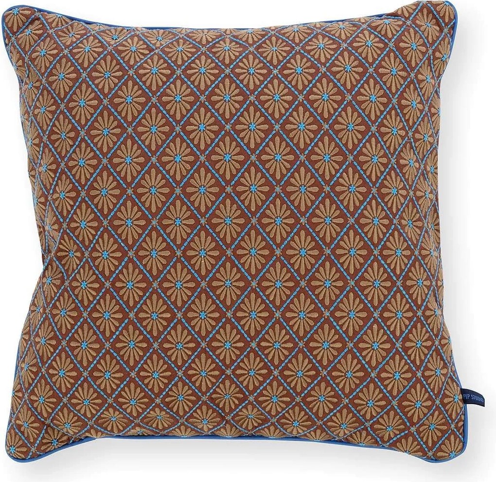 Pip Studio dekorační polštář Giyani Embroidery 50 x 50 cm - modro-hnědý (Luxusní dekorační polštář s výšivkou)