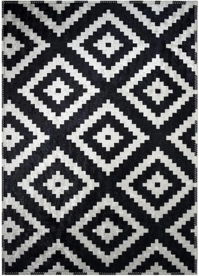 Černobílý vzorovaný odolný koberec Vitaus Siyah, 50 x 80 cm