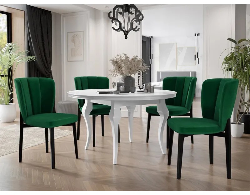 Oválný rozkládací stůl se 4 židlemi ST106 08, Barva stolu: bíly lesk, Potah: Baloo 2085, Potah: Magic Velvet 2219