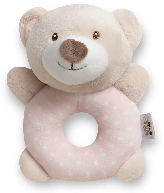 Interbaby Chrastítko plyšová hračka Medvídek béžový růžový 17cm