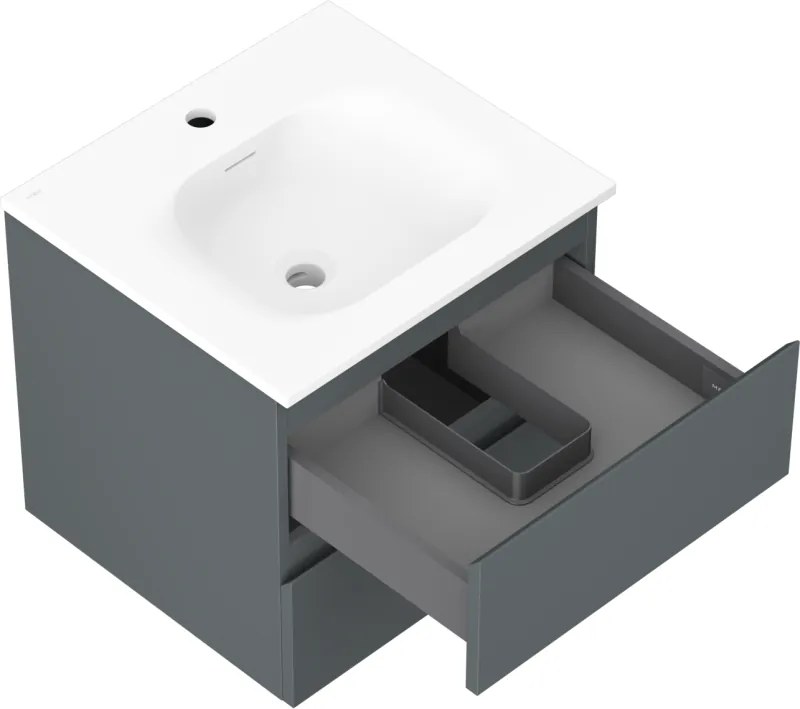 Mexen Orio, koupelnová skříňka 50 cm s umyvadlem Vela, 2 zásuvky, grafitová matná/bílá matná, 91A10-05047-2-BFF66-W23M01