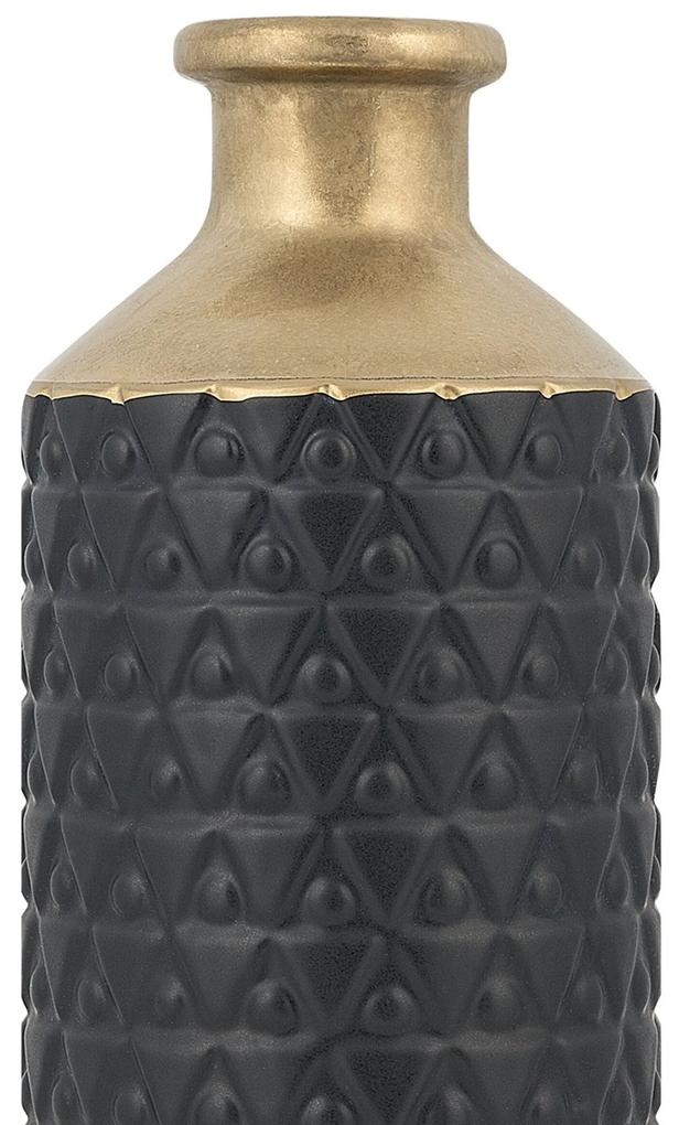 Kamenina Dekorativní váza 39 Černá Zlatá ARSIN Beliani