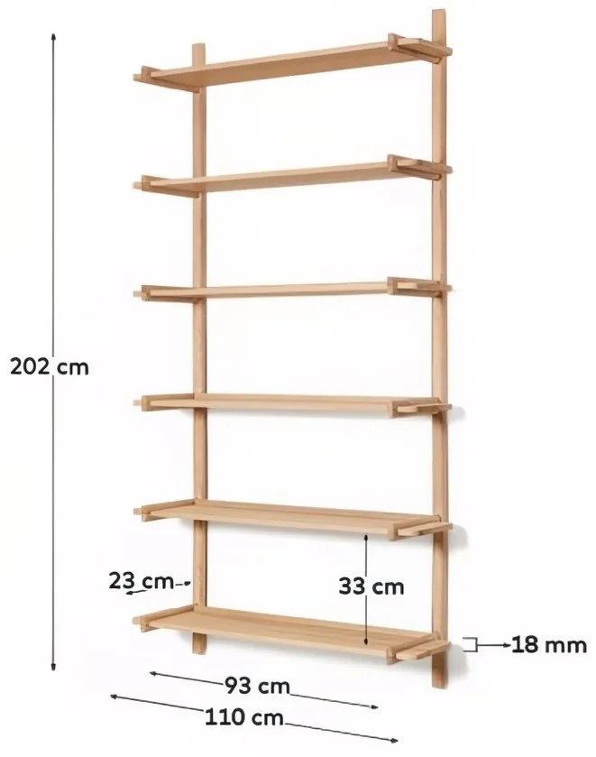 Dubová modulární police Kave Home Sitra 202 x 110 cm