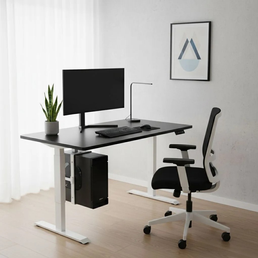 Výškově nastavitelný stůl OfficeTech D, 120 x 80 cm, bílá podnož, černá
