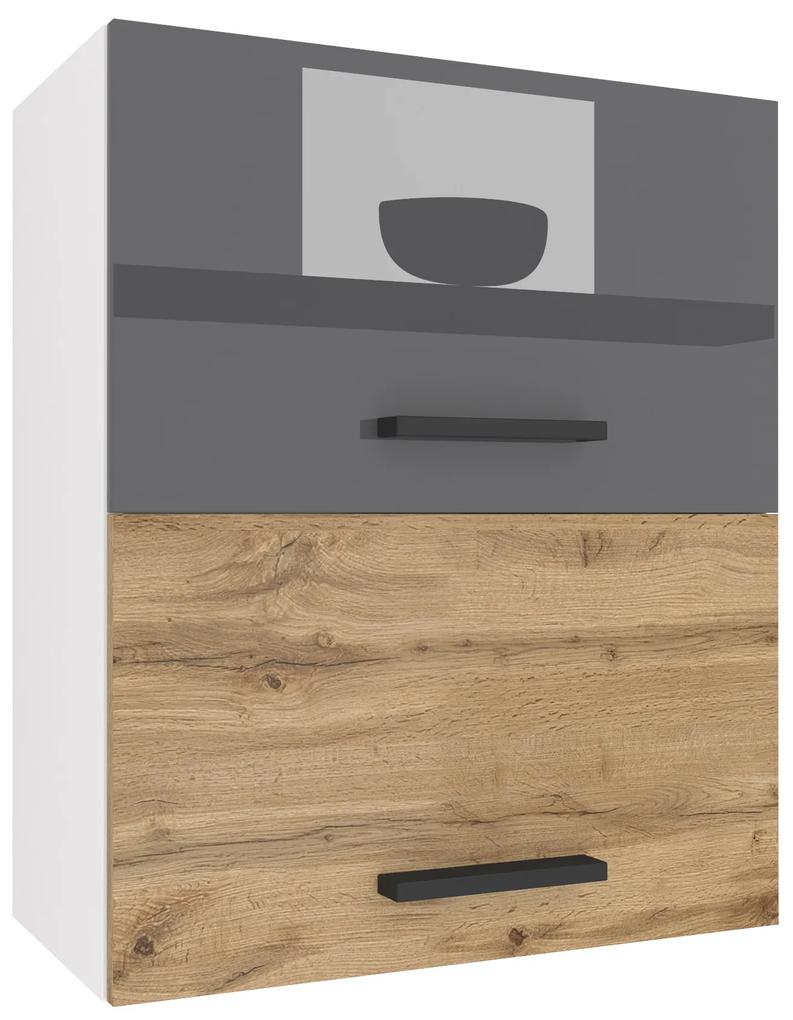 Kuchyňská skříňka Belini horní 60 cm šedý lesk / dub wotan  INF SGP2-60/1/WT/SDW/0/B1
