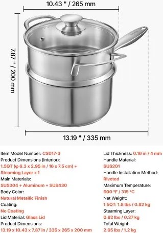 Hrnec 1,42 l s napařovačem VEVOR