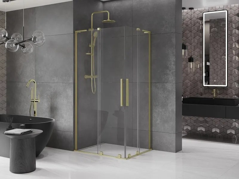 Mexen Velar L Duo, sprchový kout s posuvnými dveřmi 100 x 90 cm, 8mm čiré sklo, zlatá matná, 871-100-090-02-03-55