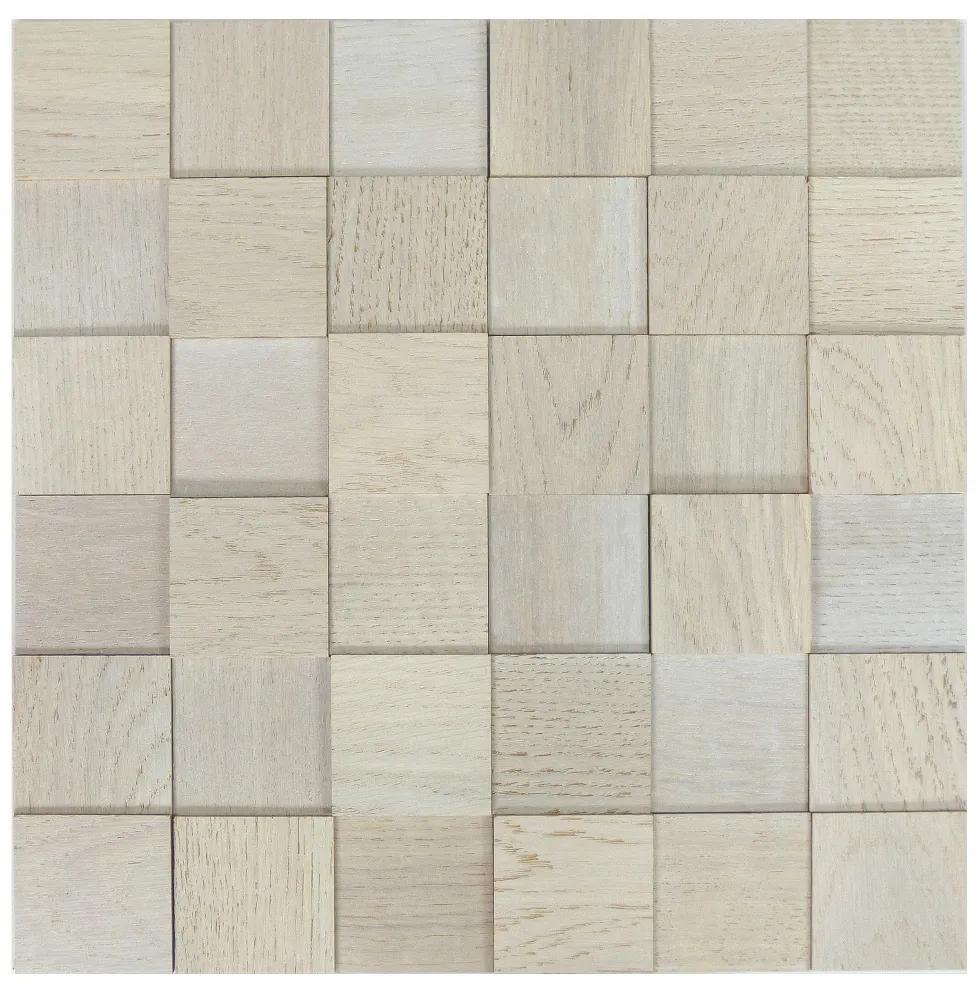 DUB ARKTICKÝ 50, jednotlivé kusy 50 x 50 mm (0,0025 m²) nebo samolepící panel 300 x 300 (0,09 m²) - dřevěná mozaika 3D Broušený - olejovaný 6 mm
