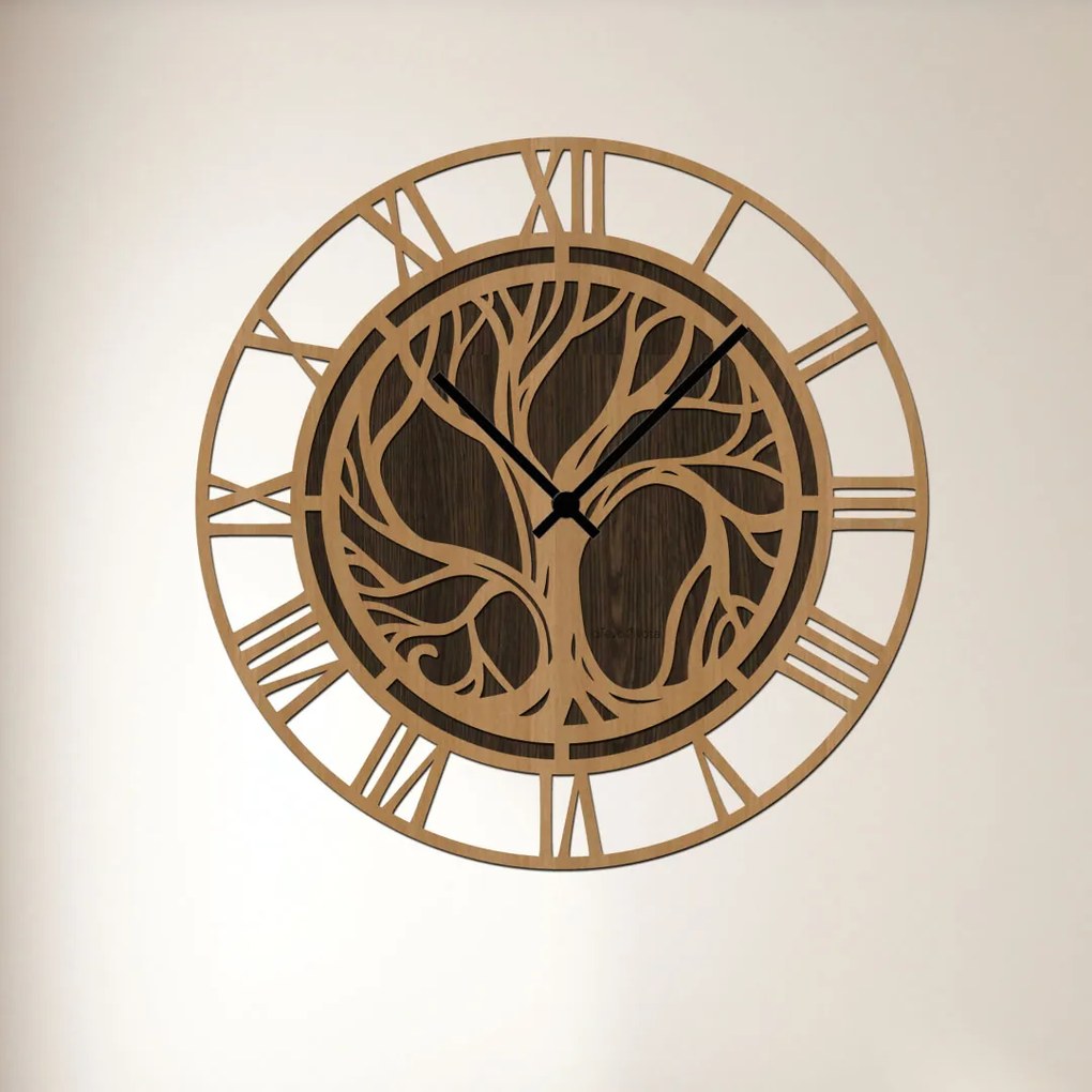 dřevo života Nástěnné hodiny STROM ČASU Zvolte barvu dekoru: Dub Sonoma-Wenge, Velikost hodin: 40x40, Barva ručiček: Černé