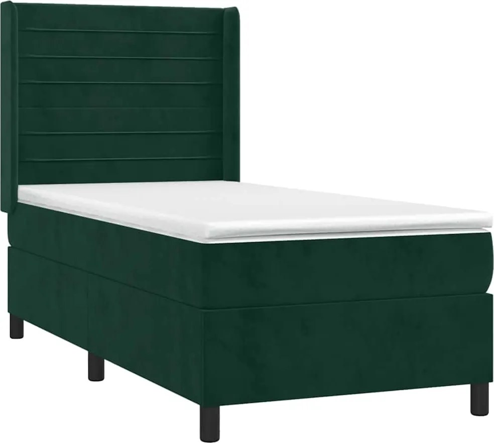 Box spring postel s matrací a LED tmavě zelená 90x190 cm samet 3139598