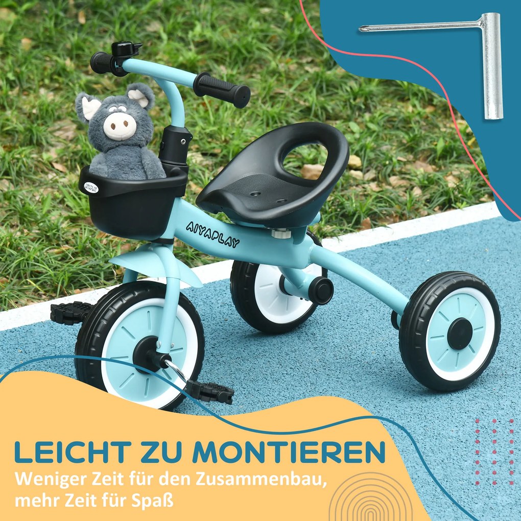 AIYAPLAY Tříkolka, Dětské kolo s nastavitelným sedadlem, Balance Bike s košíkem, zvonkem, Dětské kolo s pedály, Balance Bike pro děti 2-5 let, Kov, M…
