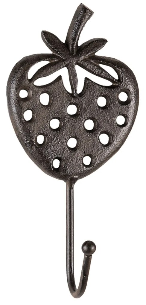 Hnědo černý nástěnný litinový háček Jahoda - 8*5*16 cm