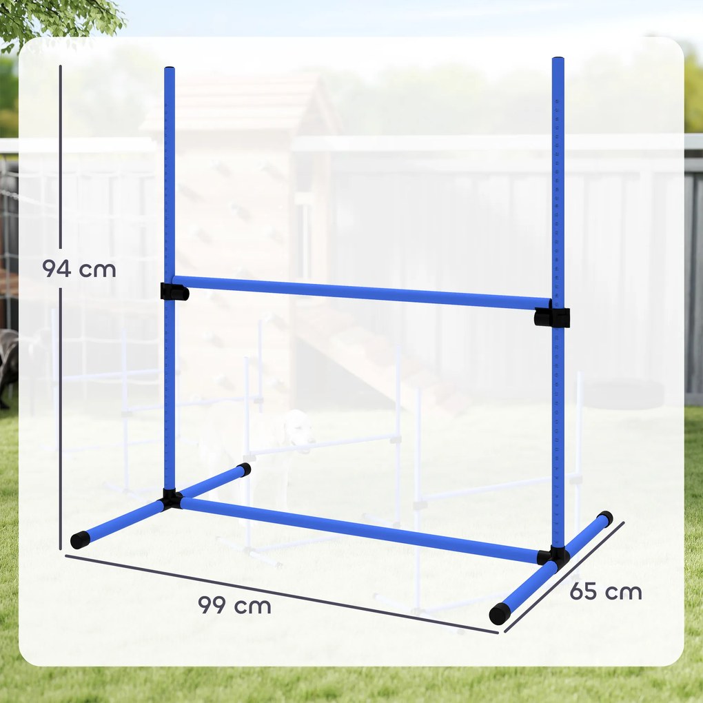 PawHut agility set pro psy 4-dílný 99x65x94 cm výškově nastavitelný se 2 překážkovými tyčemi 2 slalomovými tyčemi a 4 plastovými zemními tyčemi Modrá…